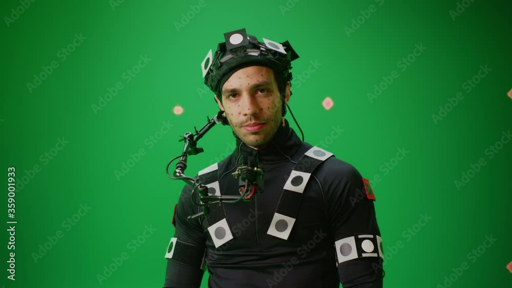 Portrait of an Actor Wearing Motion Caption Suit and Head Rig Posing ...
