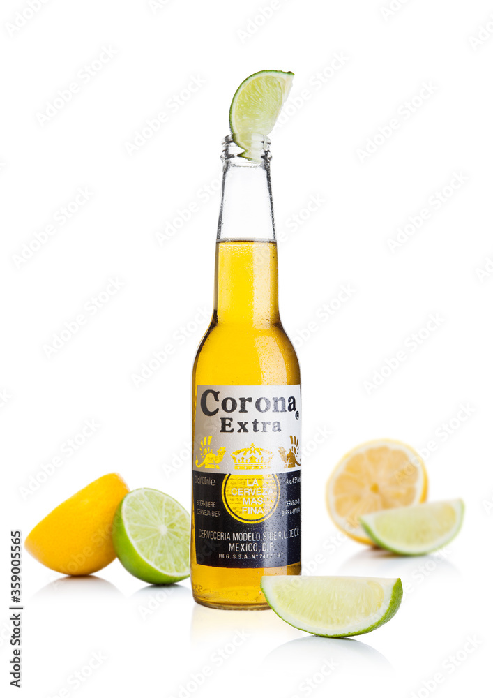 LONDON, UK - November 24, 2017: Bottle of Corona Extra Beer with lime ...