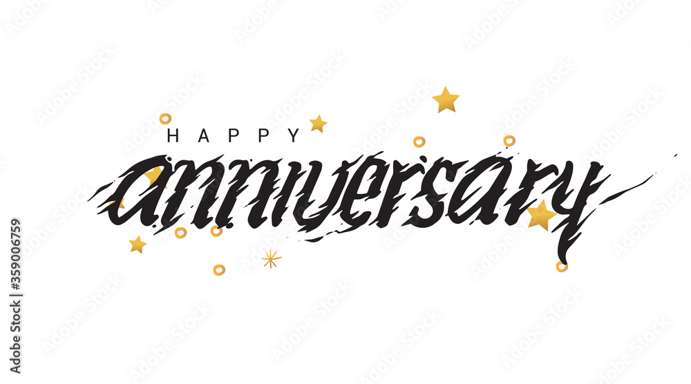 Happy Anniversary lettering text banner, greeting card scratched ...