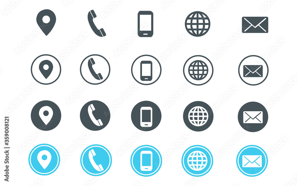 4 style contact information icons for business card and website Stock ...