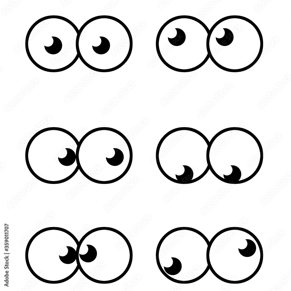 Set of comic eyes with different expressions of emotions. Look up, down ...