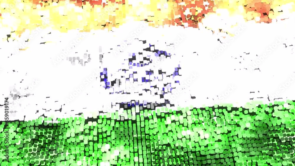 Very bright 60FPS modern India flag on shining pixels colored in orange ...