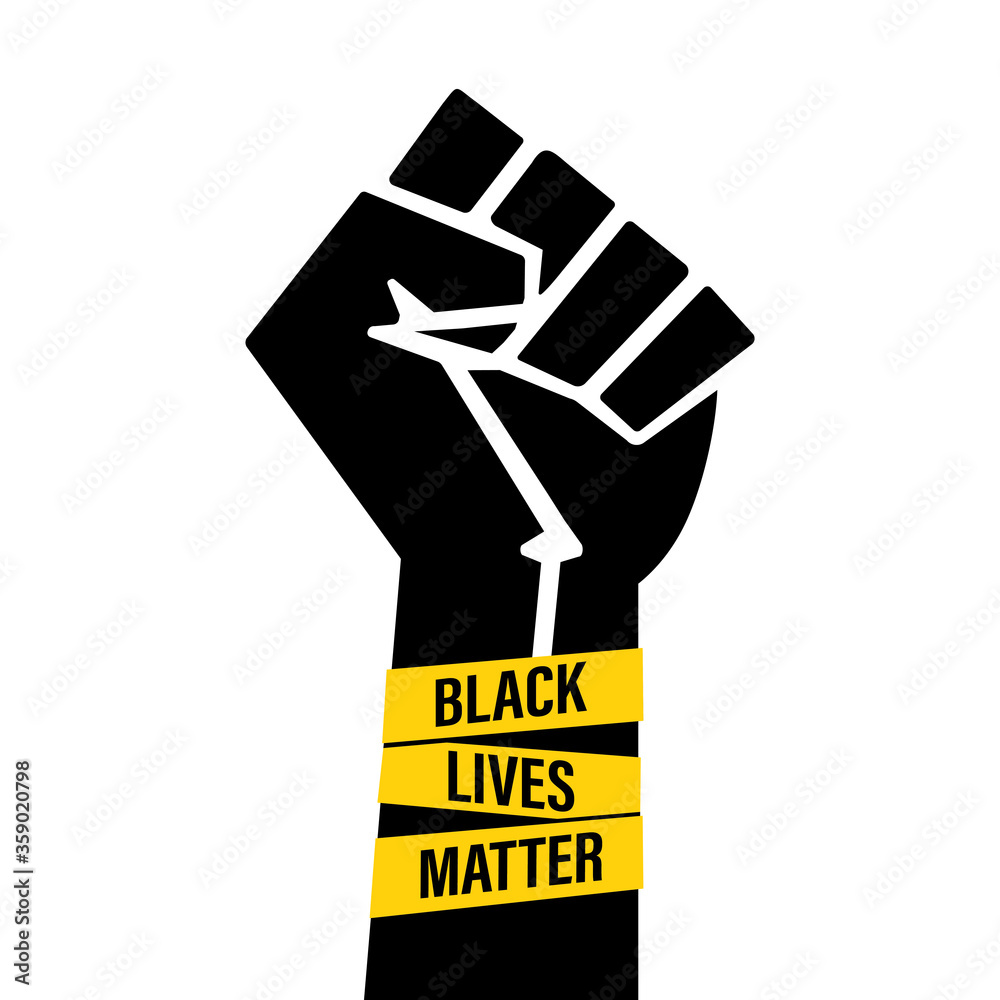 Black Lives Matter movement, clenched fist and text isolated on white ...