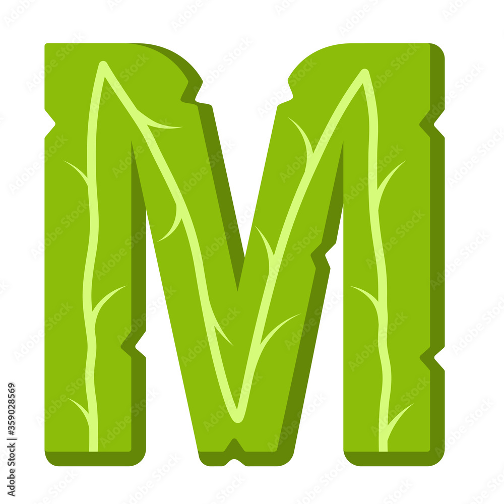 Letter M, green leaves summer vector alphabet. The simple logo of ...