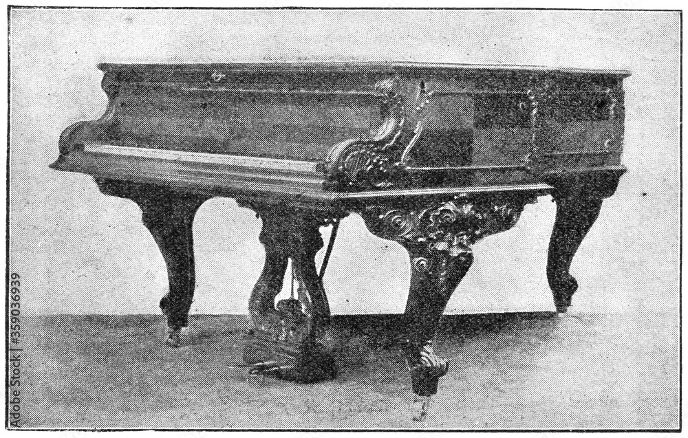 A grand piano. Illustration of the 19th century. White background ...