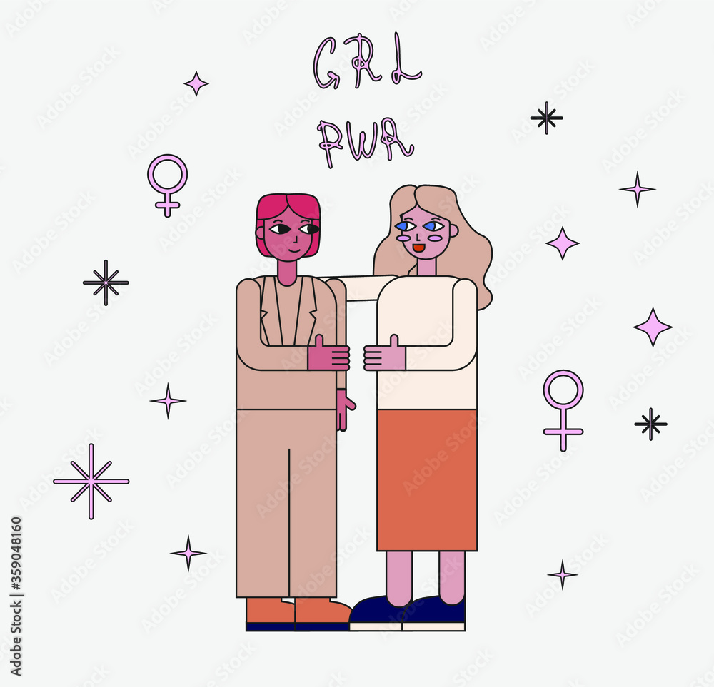 Girl power and Feminism concept: two women supporting each other ...