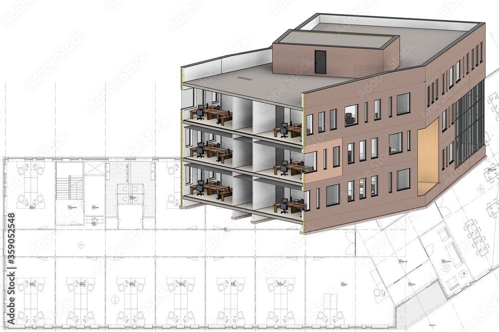 Building on a construction drawing Stock Photo | Adobe Stock