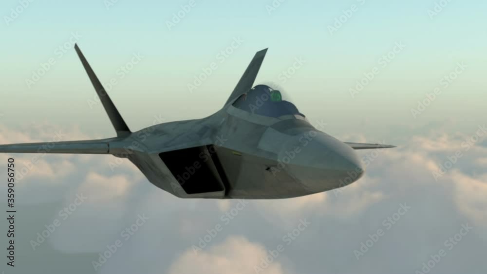 F -22 raptor , american military fighter plane.Jet plane. Fly in clouds ...