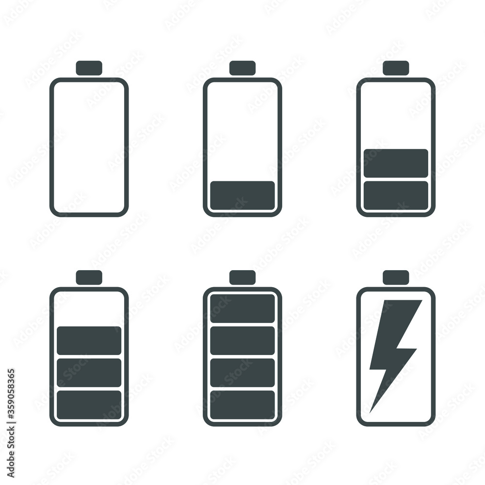 Batteries Icon Set Electrical Power Supply Symbol Isolated Black ...