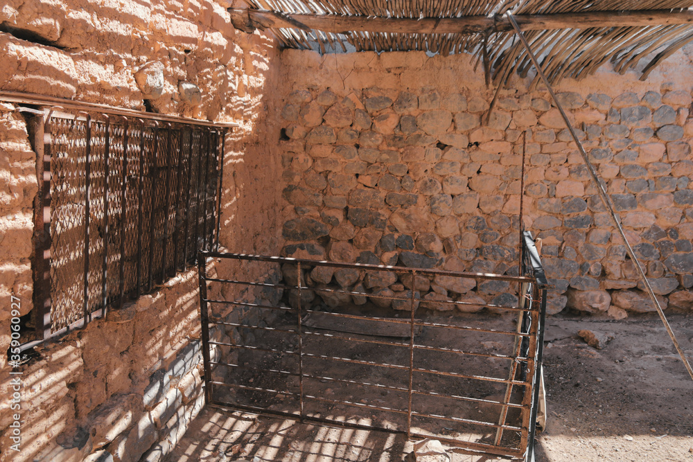 The interior of the abandoned traditional Arab mud brick house ...