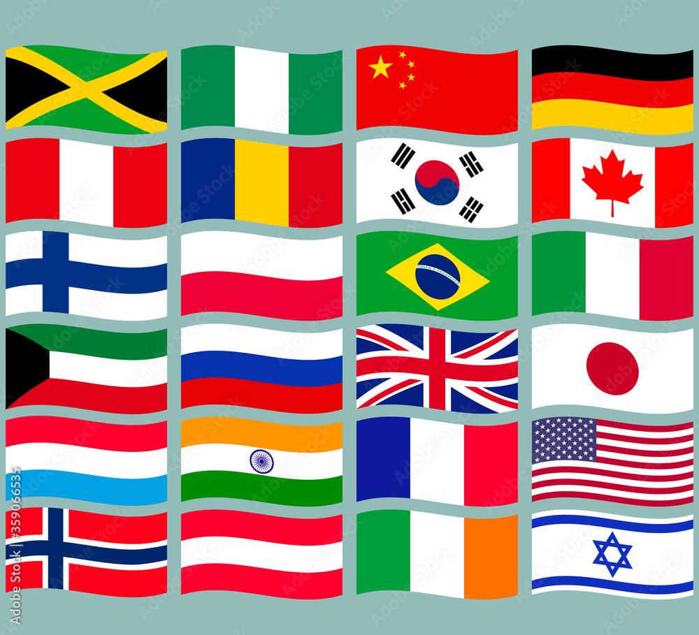 world wide flags set 24 nationals icons illustration vector Stock ...