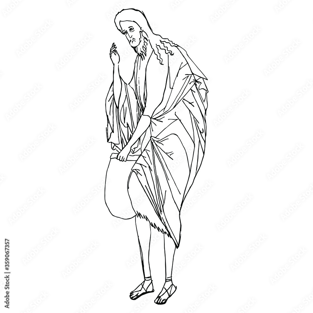 Christian Russian Orthodox male saint. St. John the Baptist. Black and ...