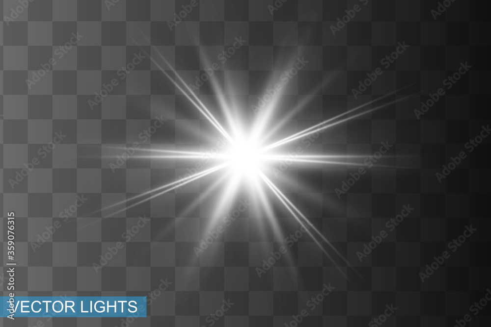 Abstract white laser beam. Transparent isolated on black background ...