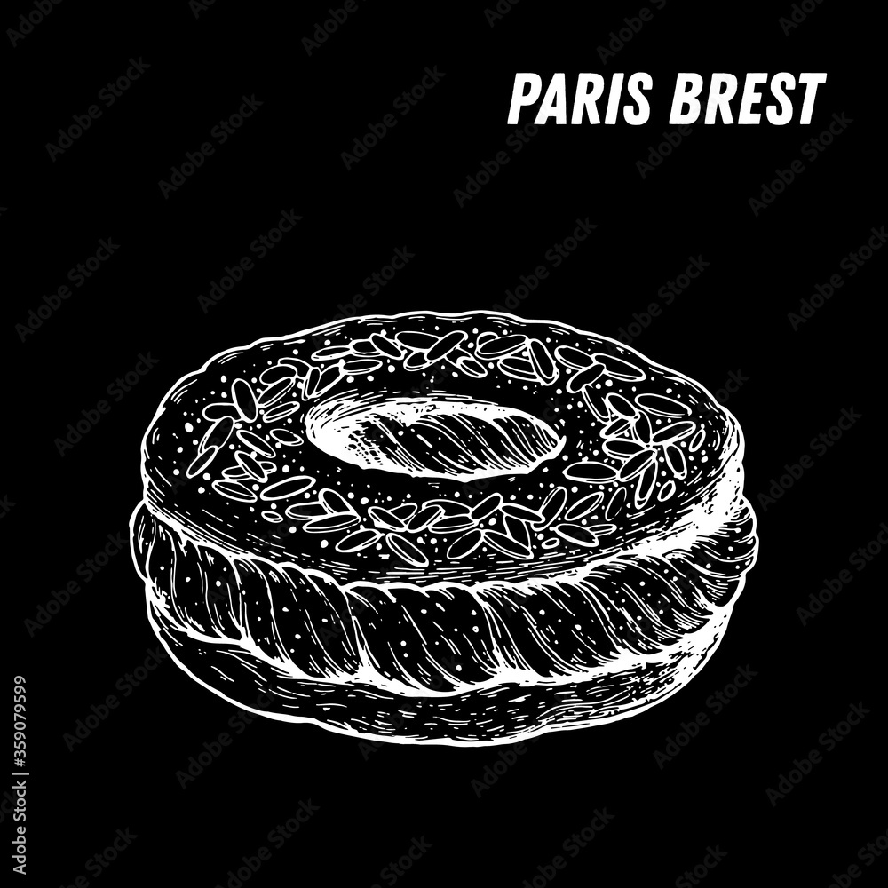 French dessert paris brest sketch. French pastries . Food menu design ...