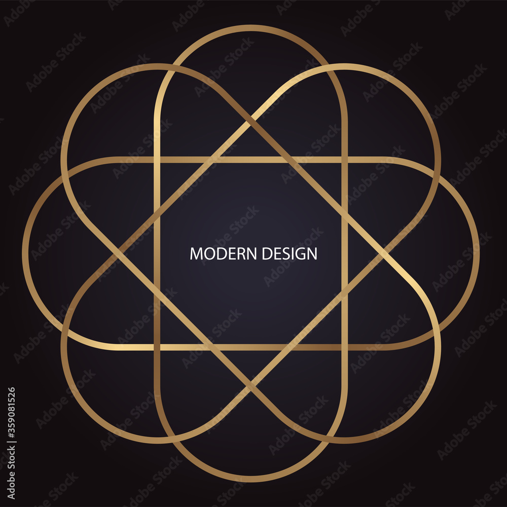 Luxury modern design in art deco style with golden ellipse on dark ...
