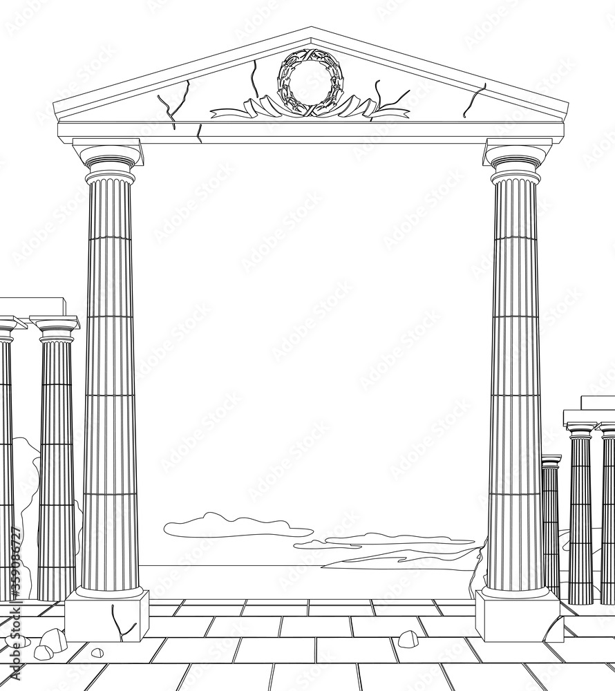 Linear drawing of the classic antic entrance with columns Stock Vector ...