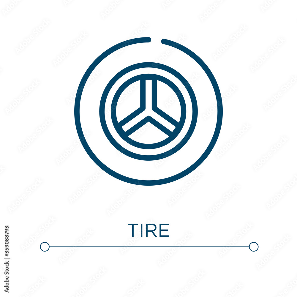 Tire icon. Linear vector illustration. Outline tire icon vector. Thin ...