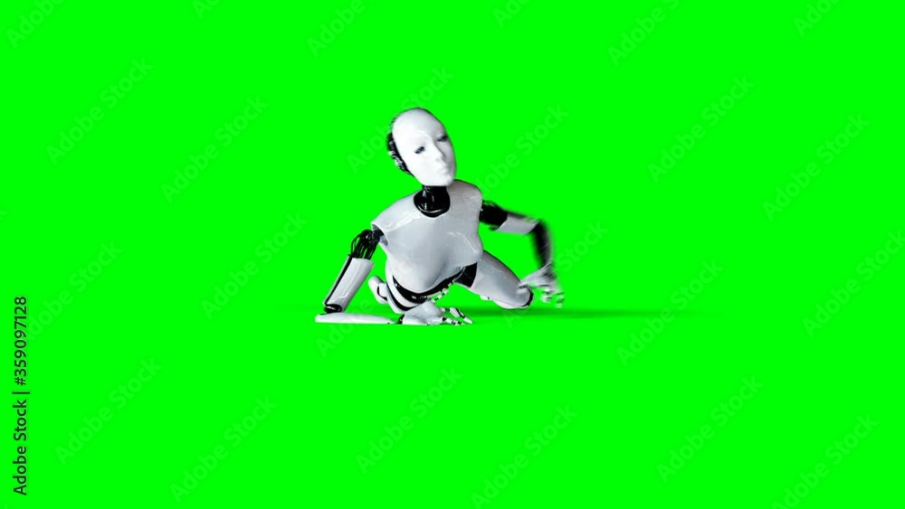 Futuristic humanoid female robot is crawling . Realistic motion and ...