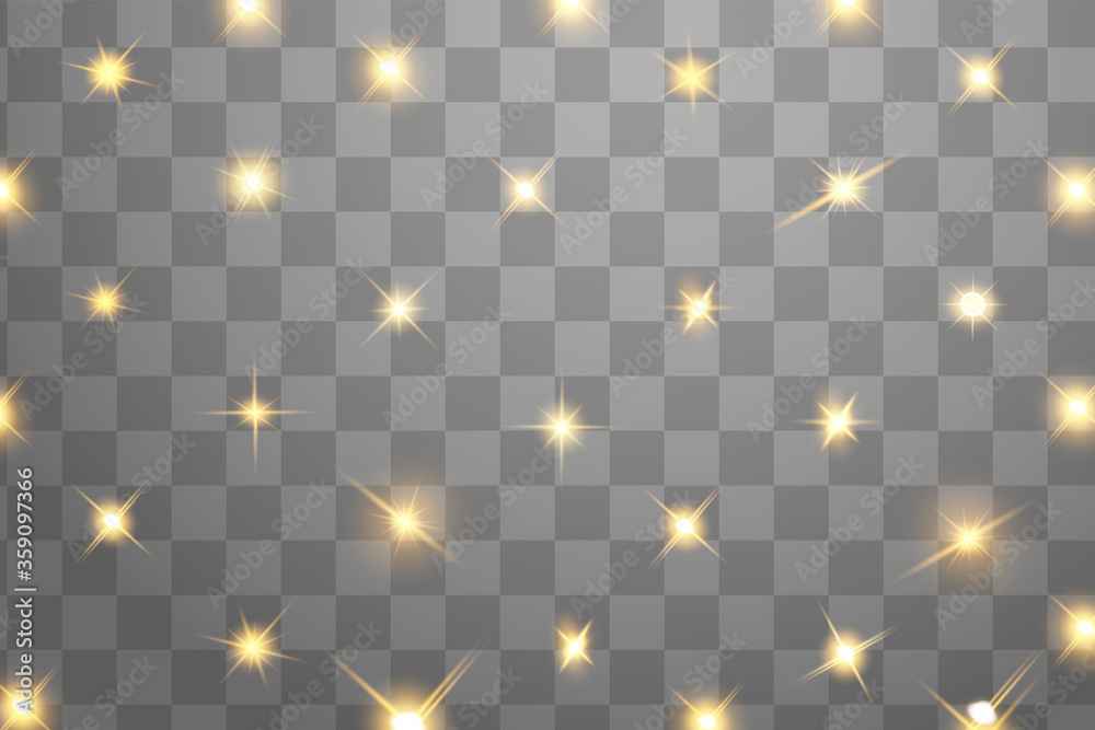 Glow isolated yellow light effect set, lens flare, explosion, glitter ...