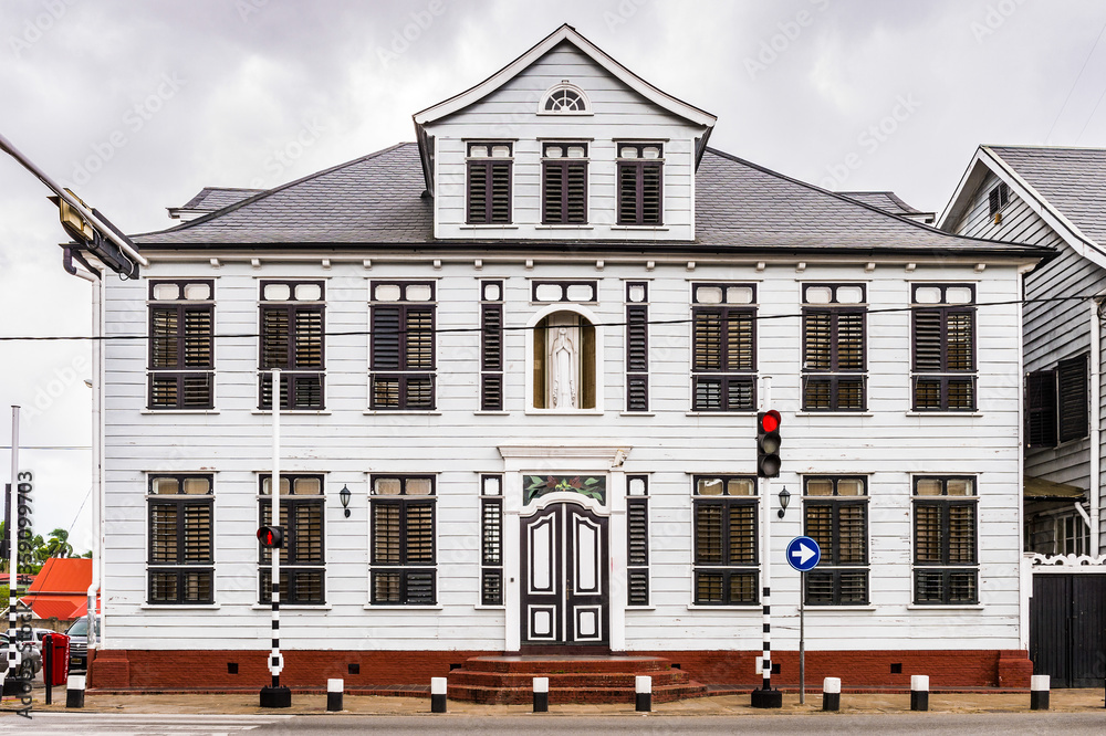 House in the historic city of Paramaribo, Suriname. The historic inner ...
