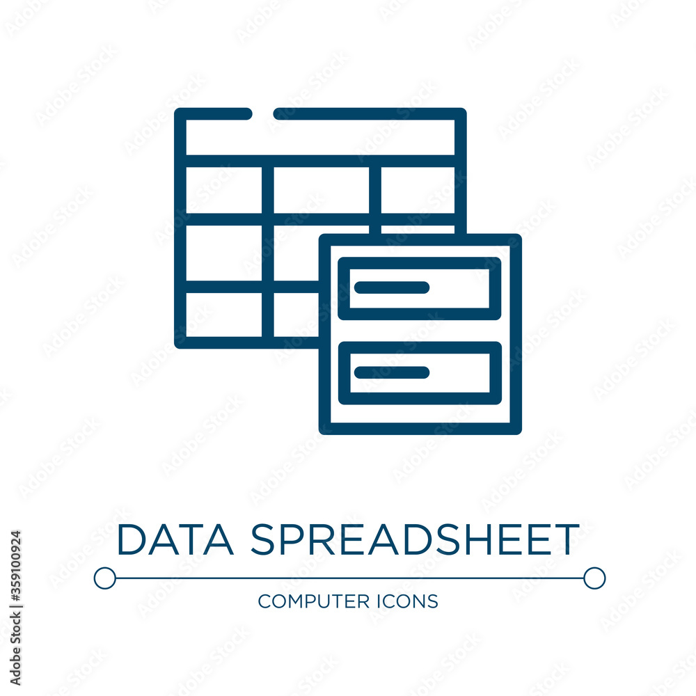 Data spreadsheet icon. Linear vector illustration from computer and ...