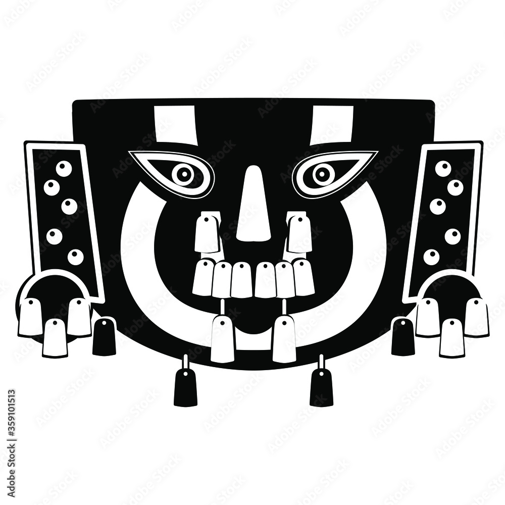 Ancient Peruvian funerary mask. Sican or Lambayeque culture. Pre ...