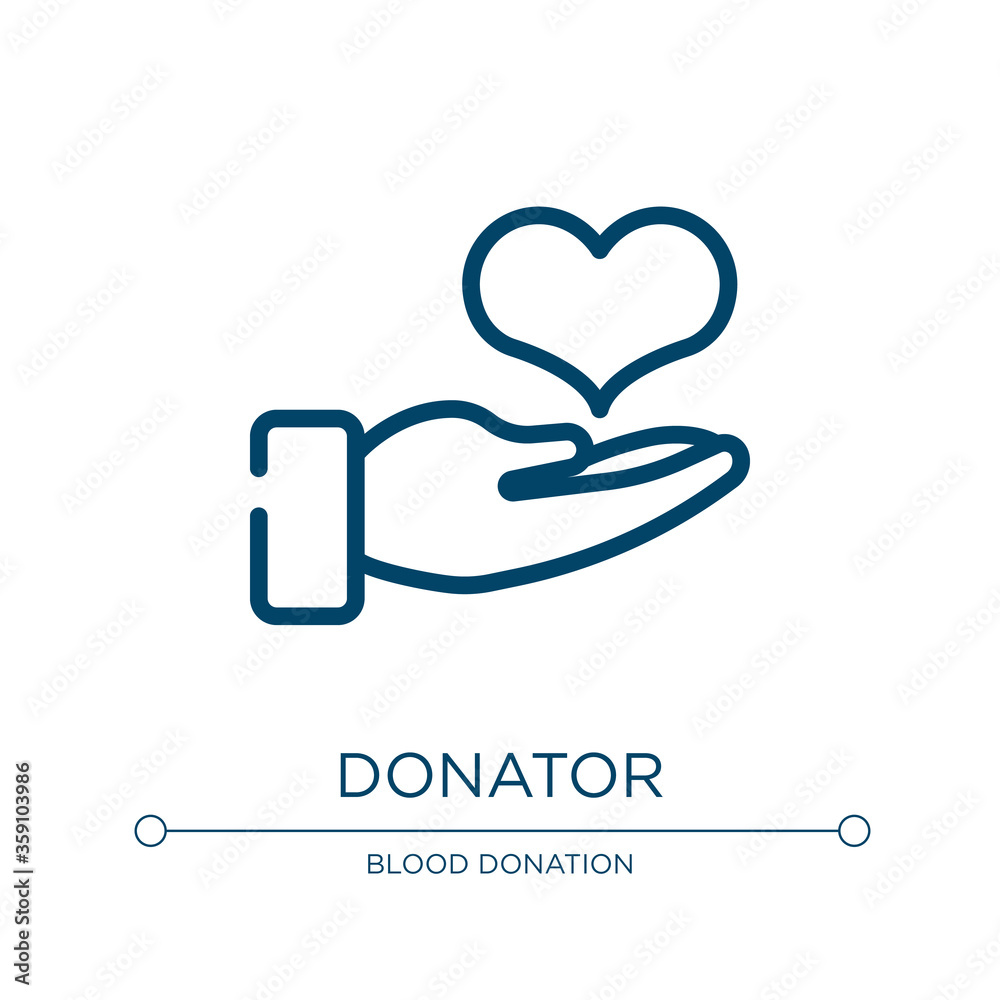 Donator icon. Linear vector illustration from blood donation collection ...
