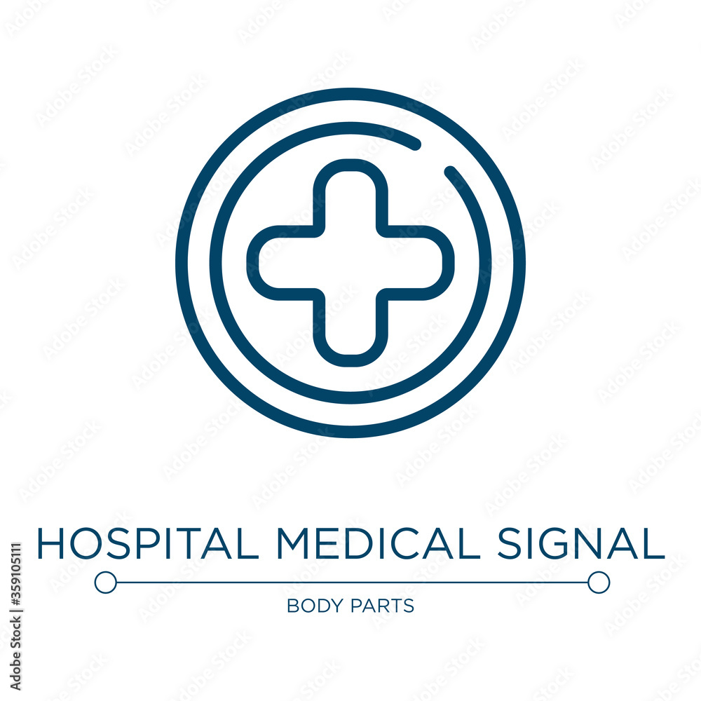 Hospital medical signal of a cross in a circle icon. Linear vector ...