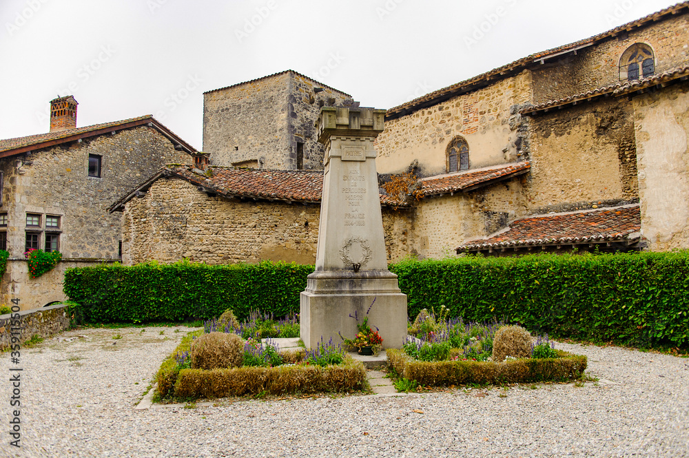 Medieval architecture of Perouges, France, a walled town, a popular ...