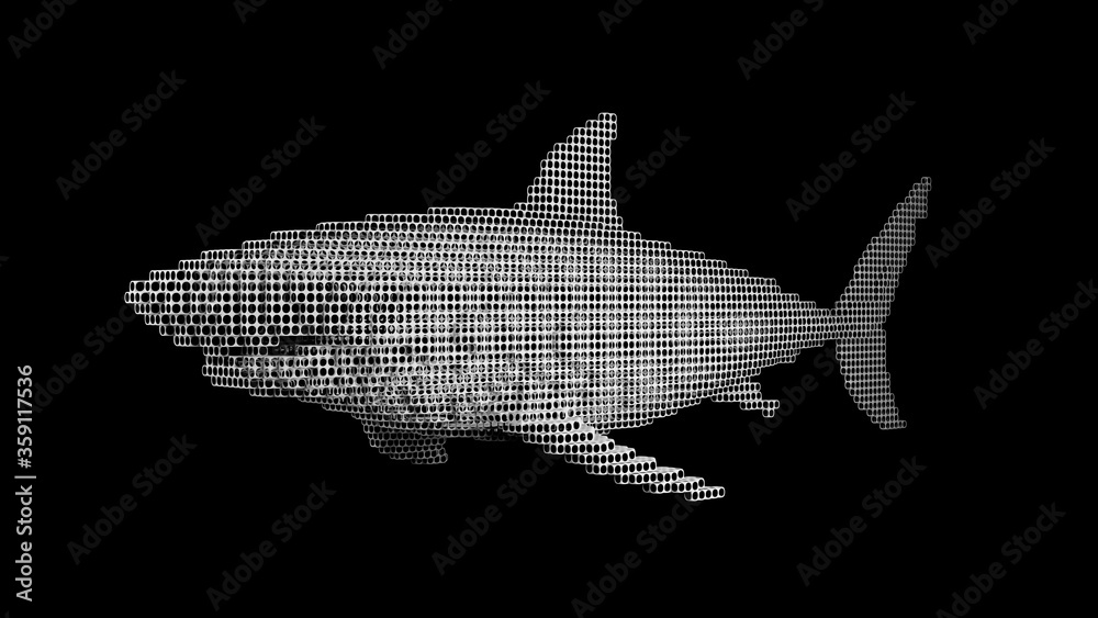 A shark made of many cubes on a black uniform background. Constructor ...