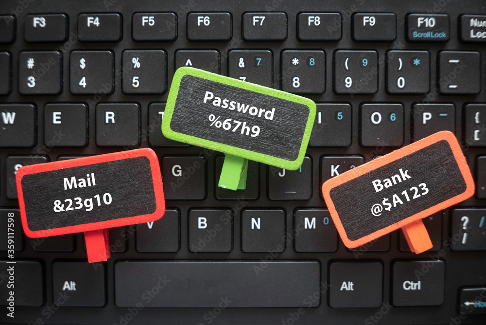 Top view of computer keyboard with a wooden tagging written with ...