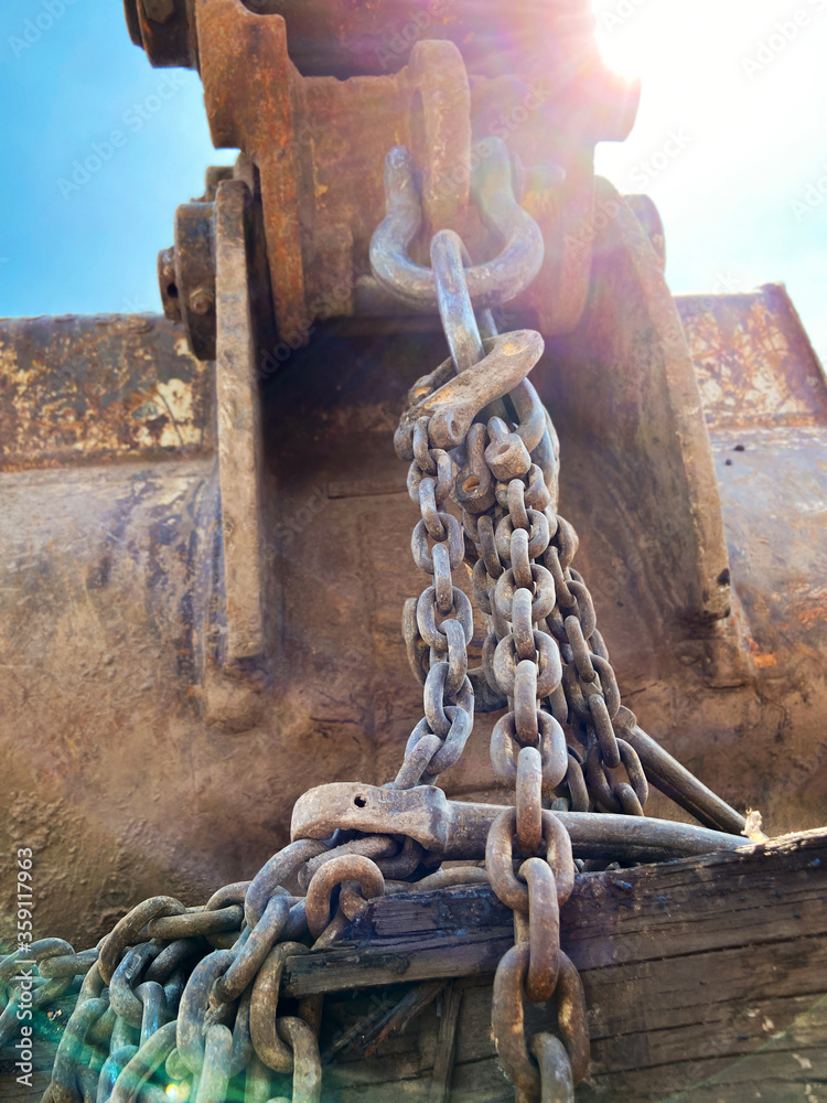 Huge metal steel anchor chain on construction site Stock Photo | Adobe ...