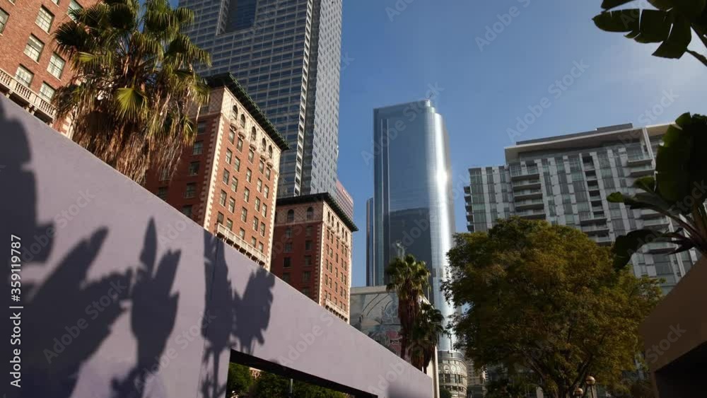 Establishing shot of skyscrapers buildings in Los Angeles. American ...