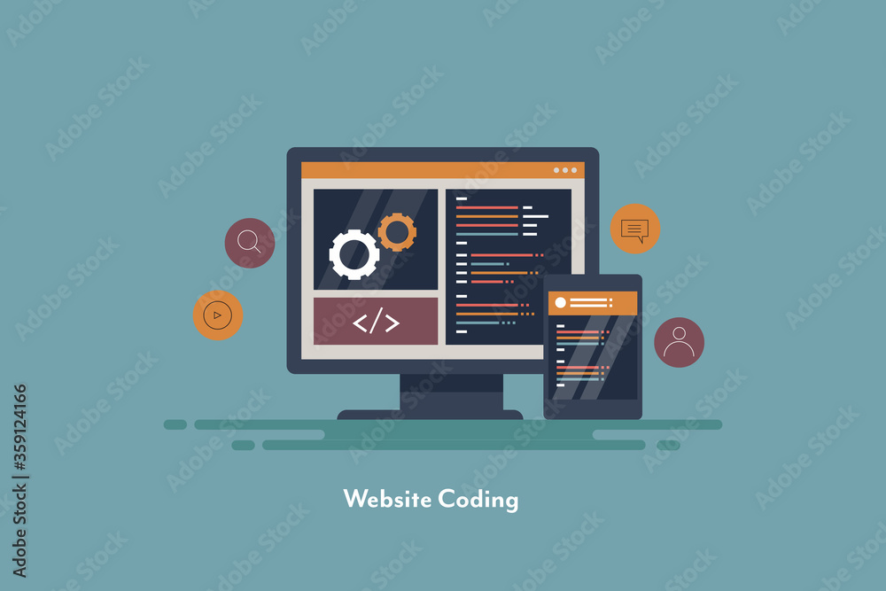 Programming and coding, software development, website coding, code language on mobile and ...