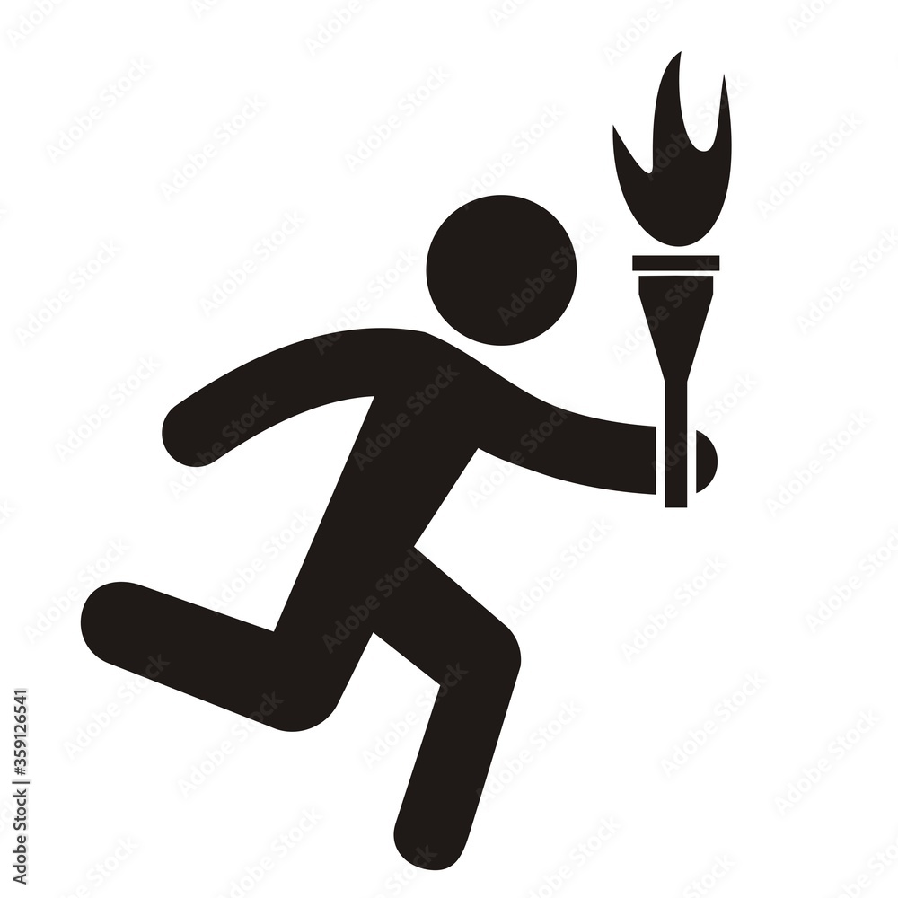running man holding a olympic torch, black silhouette, vector icon ...