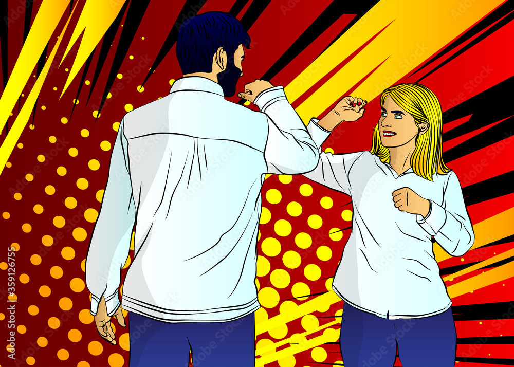 Elbow bump. New greeting instead a handshake or hug to avoid the spread ...