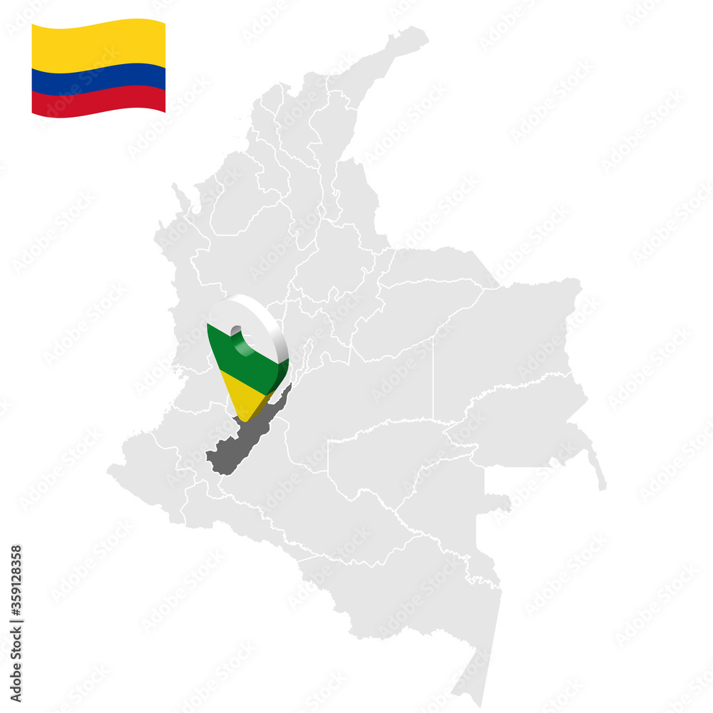 Location of Huila on map Colombia. 3d Huila location sign. Flag of ...