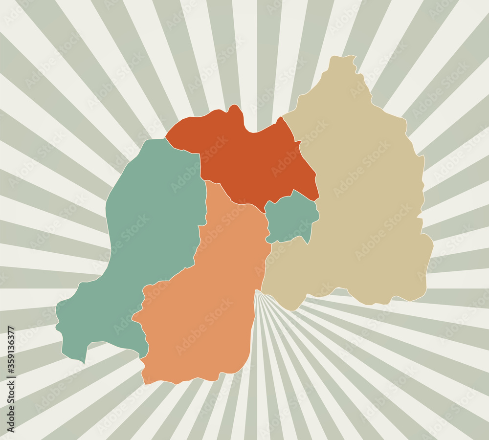 Rwanda map. Poster with map of the country in retro color palette ...