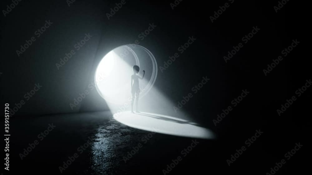 Vidéo Stock Alien in Futuristic room with round window. Volumetric ...