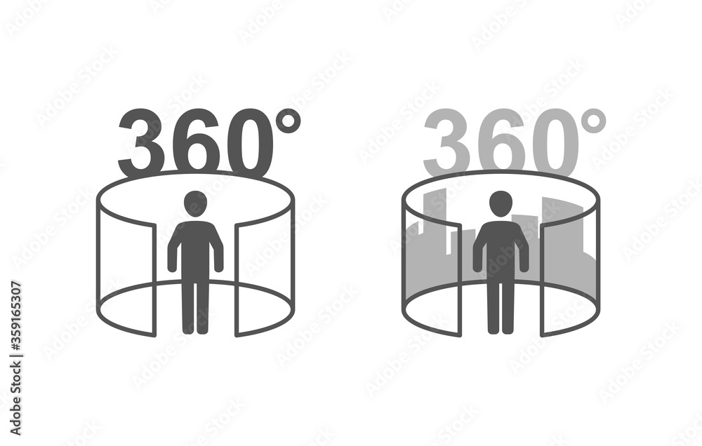 360 degrees icon - 3D panorama, virtual tour, street view or VR ...