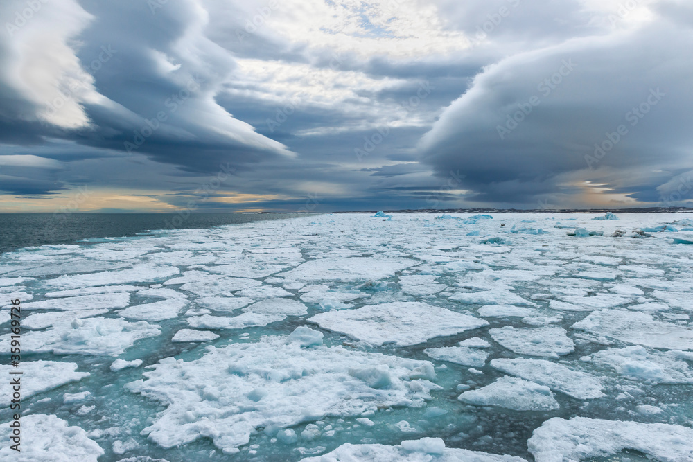 Pack ice, Bjornsundet, Spitsbergen Island, Svalbard archipelago, Norway ...