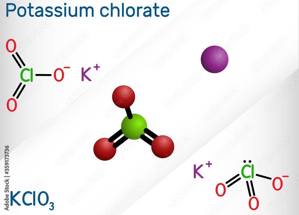 Vetor de Potassium chlorate, potcrate, KClO3 molecule. Structural ...