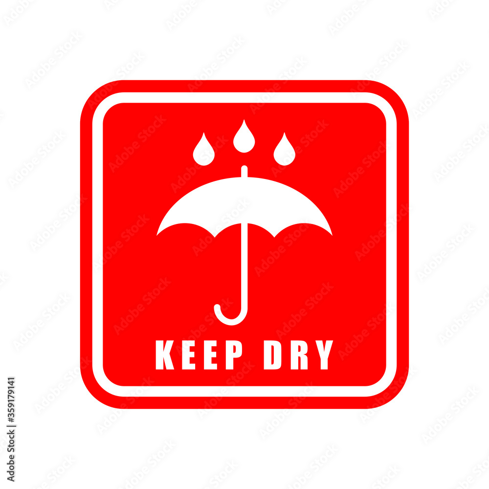 Keep dry packaging sticker icon symbol. Handle with care stamp logo ...