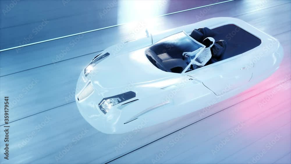 futuristic flying car with woman fast driving in sci fi tunnel, coridor ...