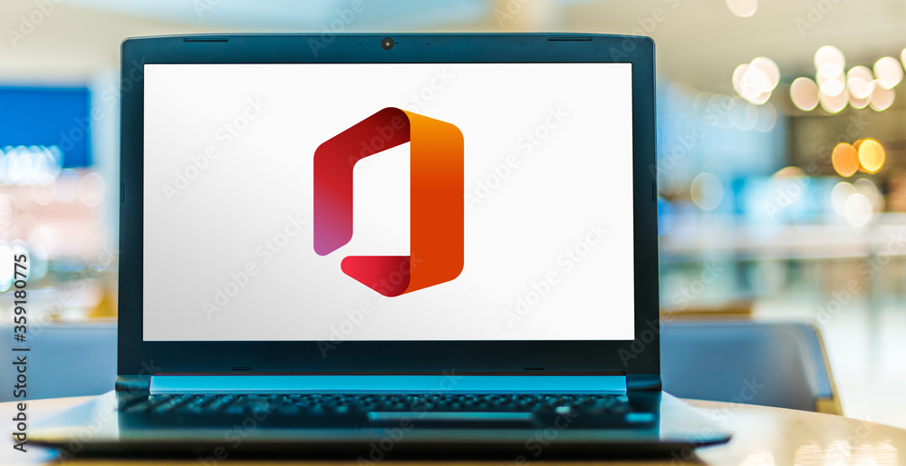 Laptop computer displaying logo of Microsoft Office ภาพถ่ายสต็อก ...