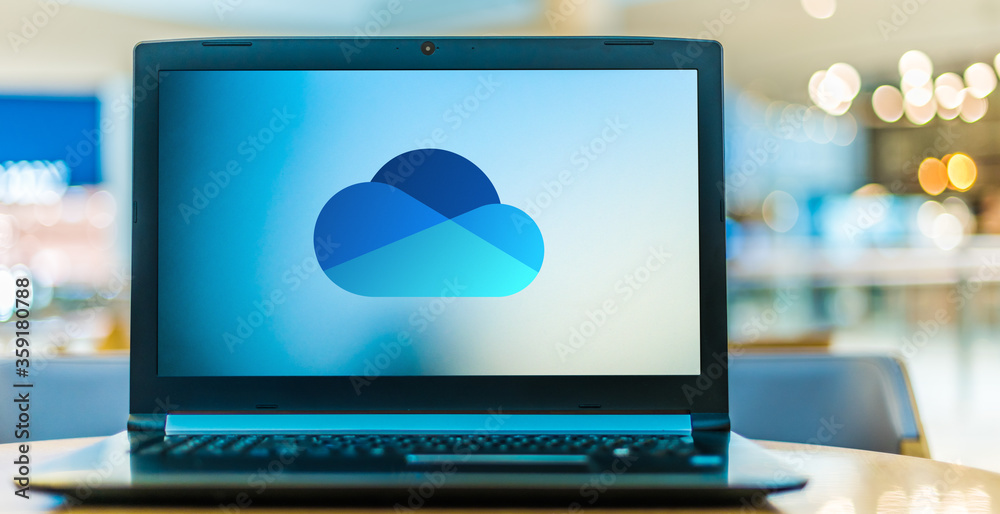 Laptop computer displaying logo of Microsoft OneDrive Stock Photo ...