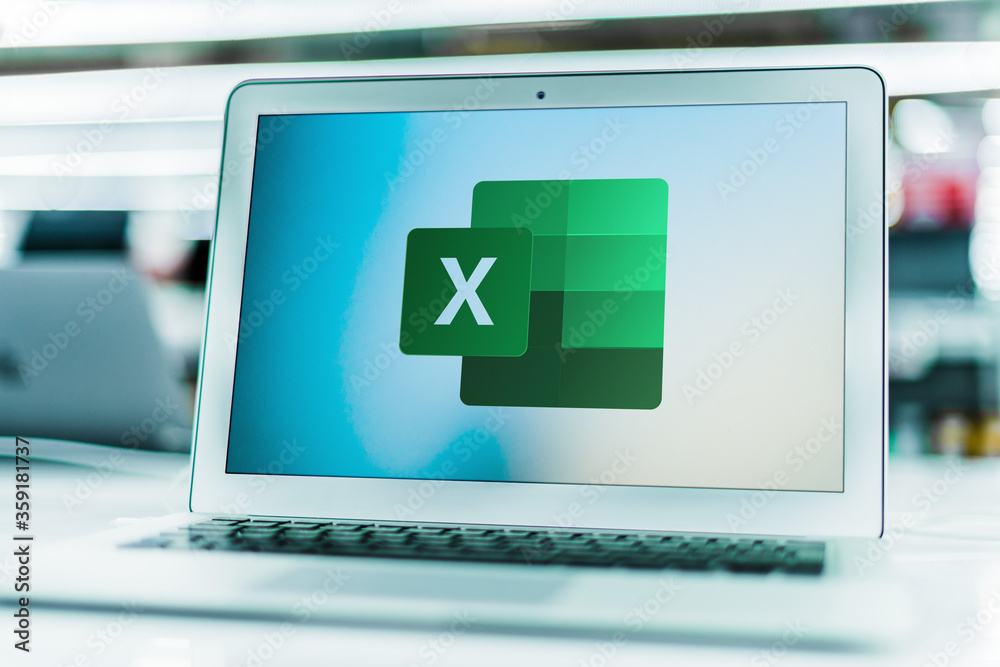 Laptop computer displaying logo of Microsoft Excel Stock Photo | Adobe ...