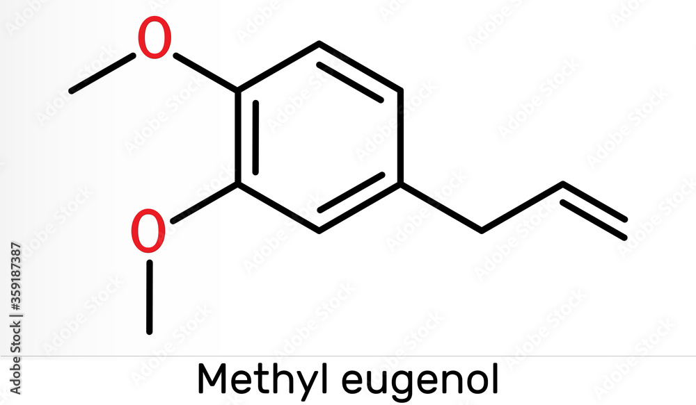 Methyl eugenol, allylveratrol, methyleugenol molecule. It is ...