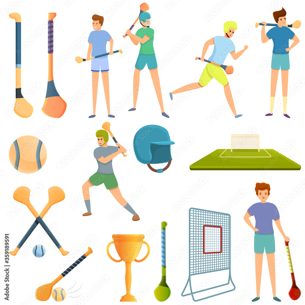Hurling icons set. Cartoon set of hurling vector icons for web design ...