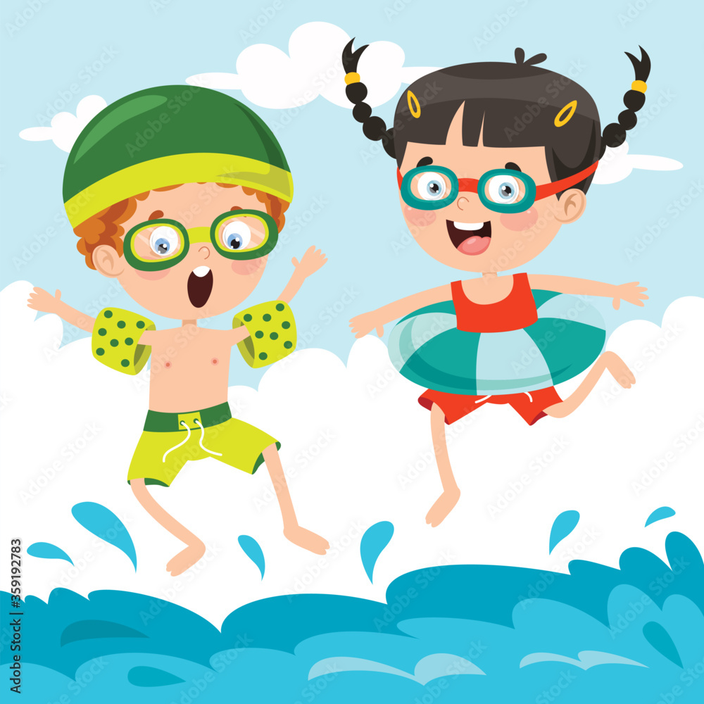 Cartoon Characters Jumping Into Water Stock Vector | Adobe Stock